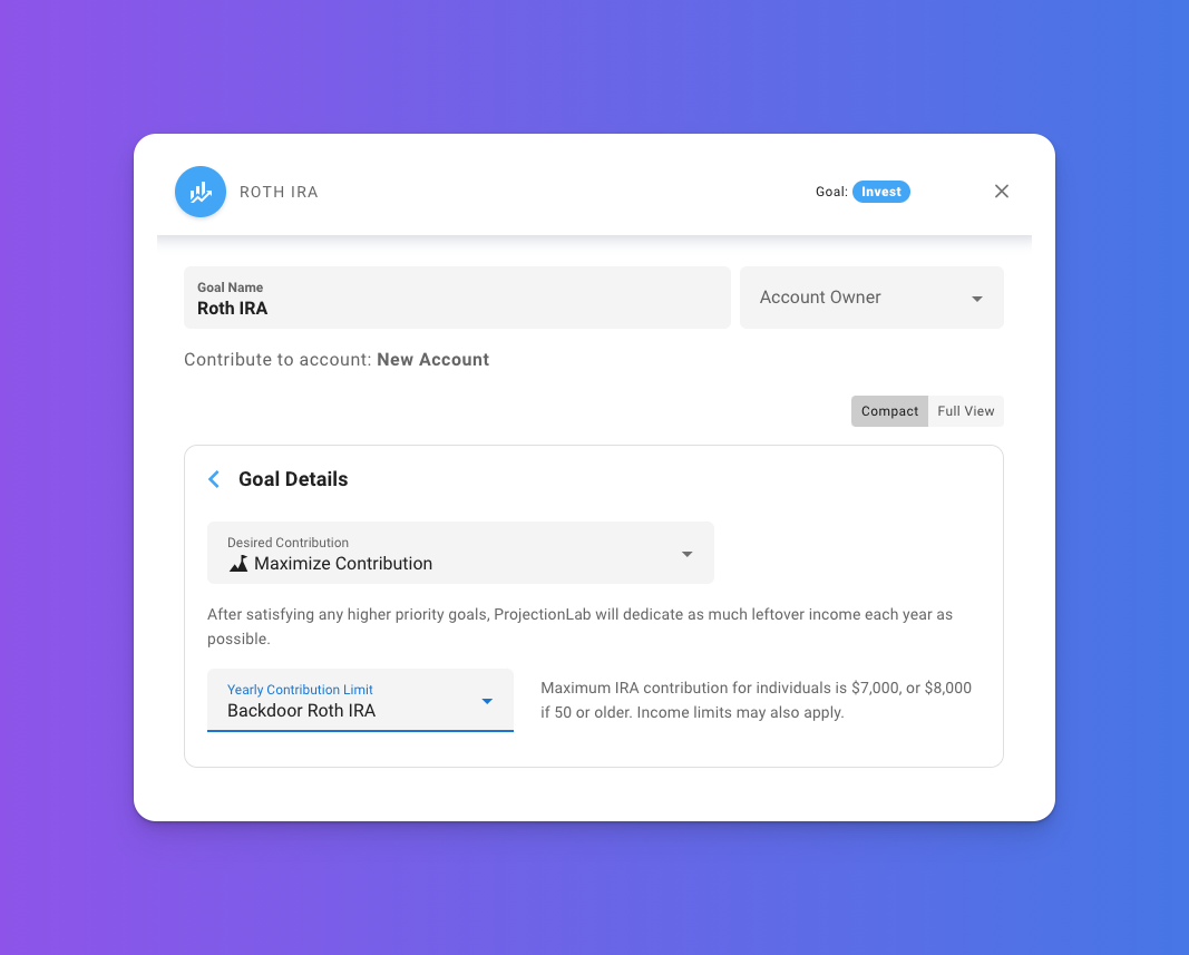 Can I model a Backdoor Roth IRA? - ProjectionLab