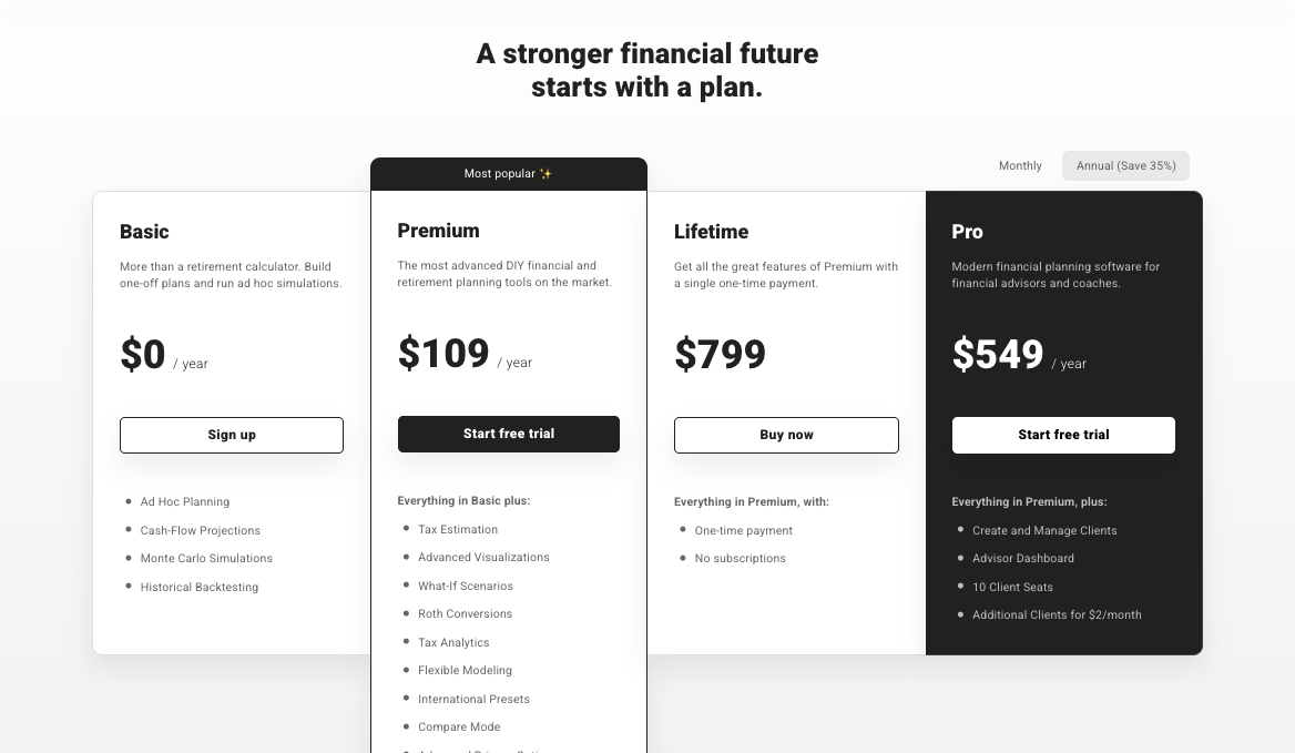 Pricing & Subscriptions - ProjectionLab